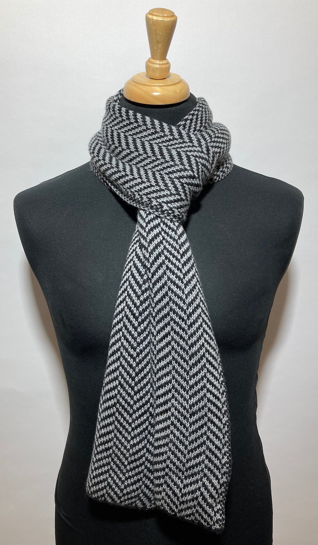 Merino Knitted Scarf in Classic Herringbone Pattern. Designed and Made ...