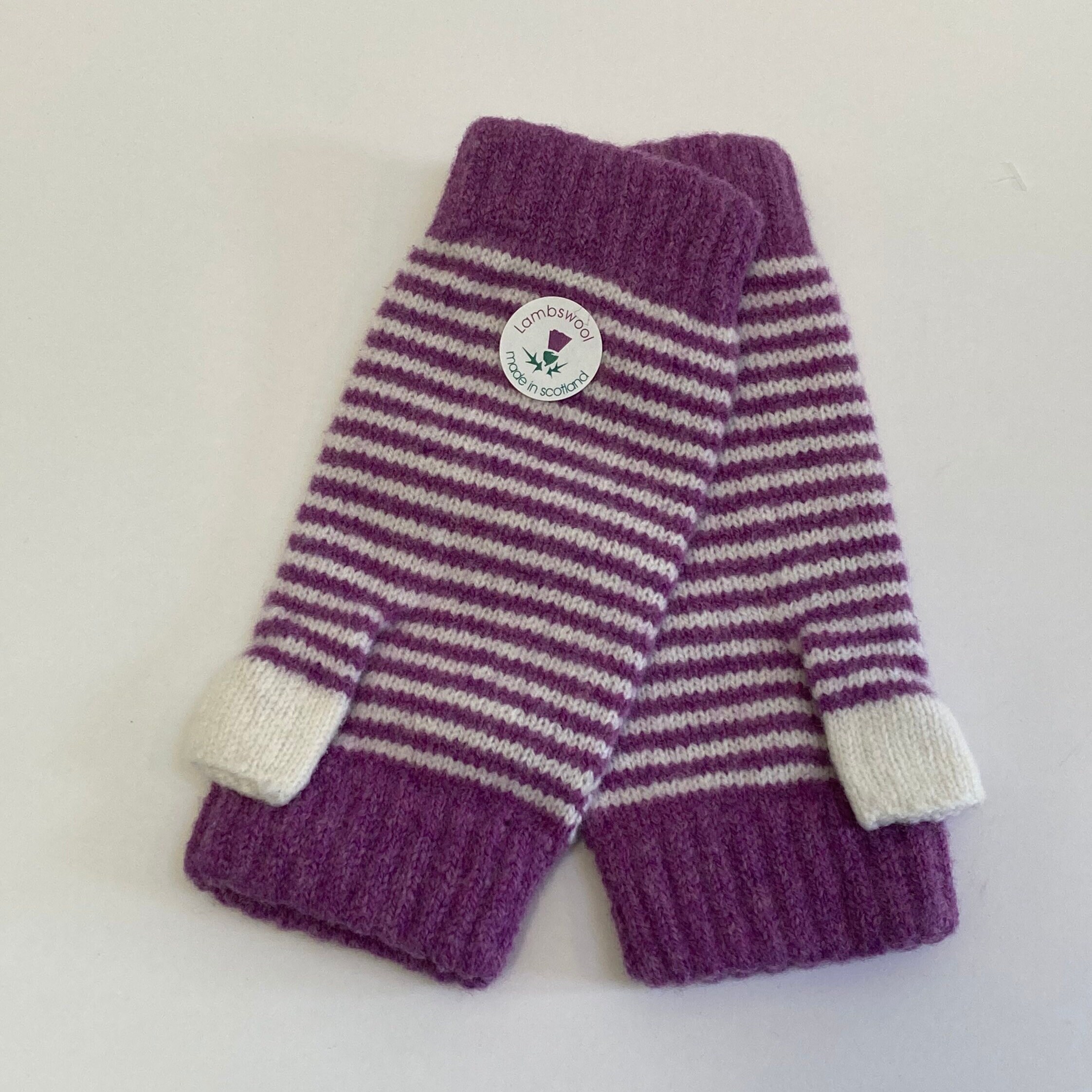 Lambswool Wristwarmers / Fingerless Mittens in 2 Colour Stripes (ladies ...