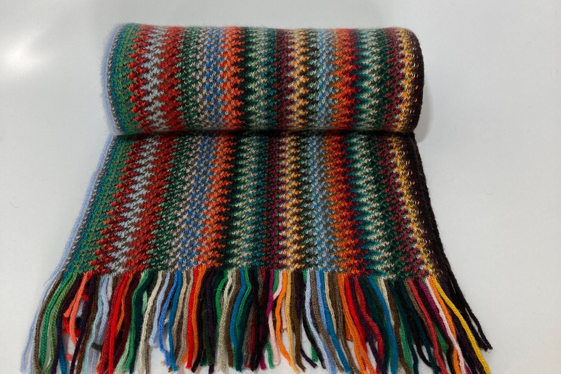Lambswool Angora Scarf: Multicolor Zigzag Knit, Made in Scotland - Etsy UK