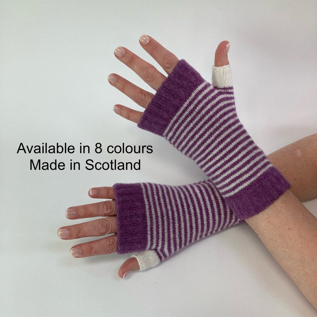 Lambswool Wristwarmers / Fingerless Mittens in 2 Colour Stripes (ladies ...