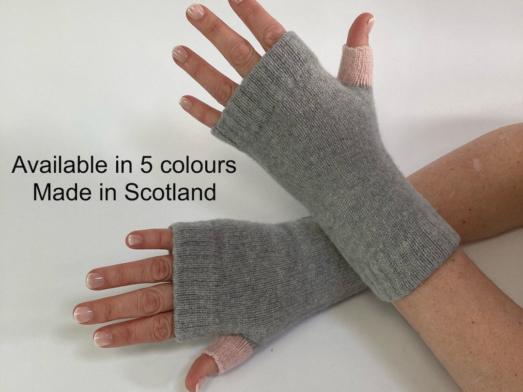 Lambswool Wristwarmers / Fingerless Mittens With Contrast Colour Thumbs ...