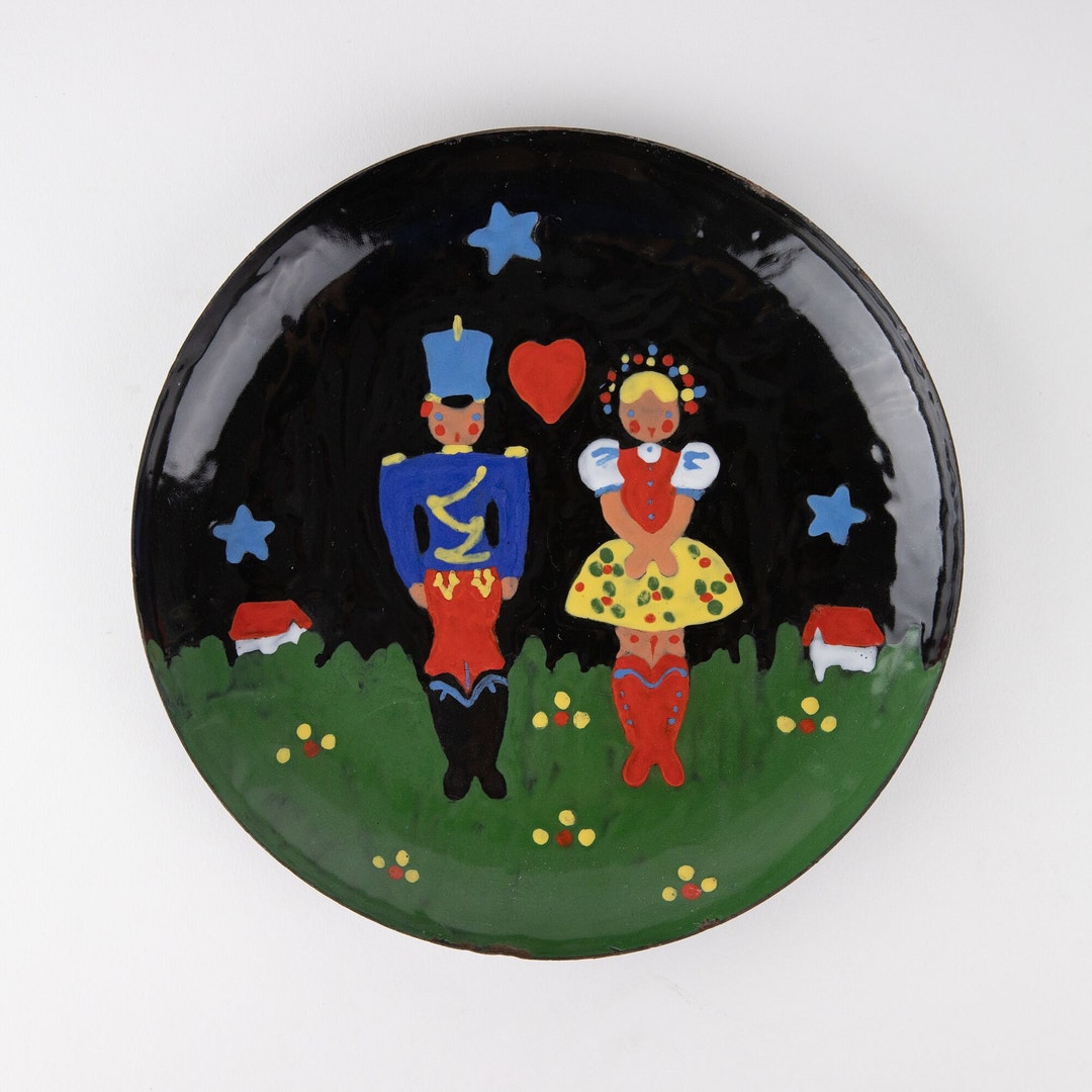 Vintage Metal Enamelware Hand Painted Dutch Plate // Folk Decor ...