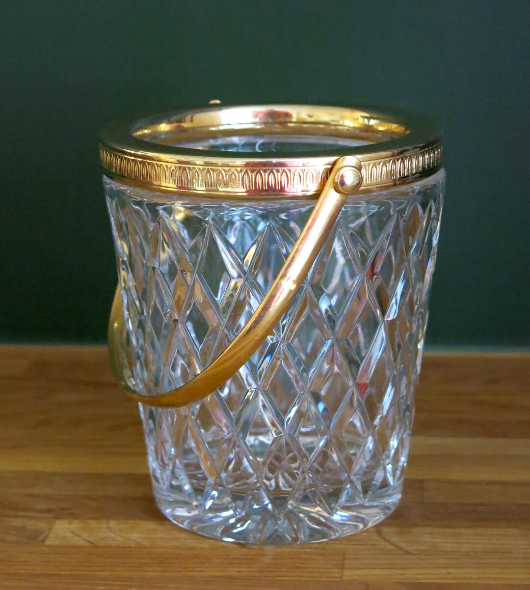 Vintage Crystal and Gold Metal Ice Bucket - Etsy