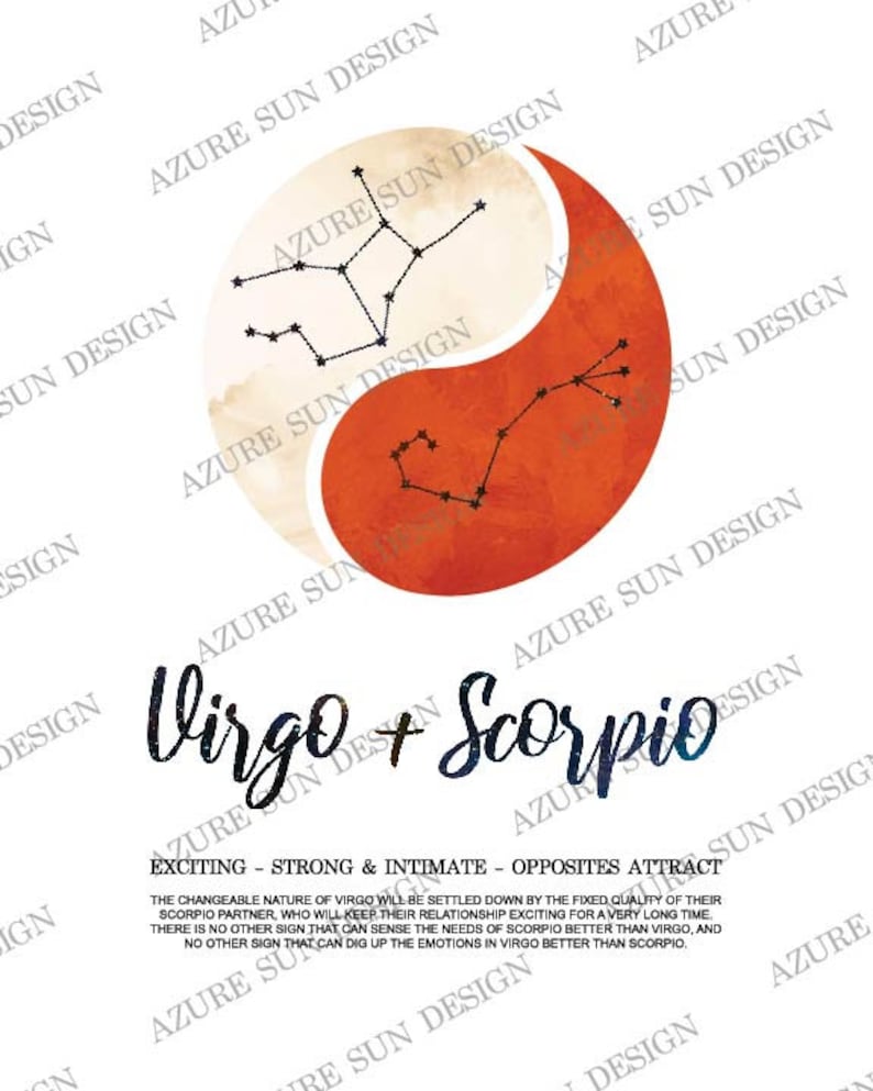 Virgo and Scorpio Relationship Printable, Digital Download Zodiac ...