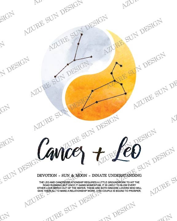 Cancer and Leo Relationship Printable, Digital Download Zodiac Poster ...