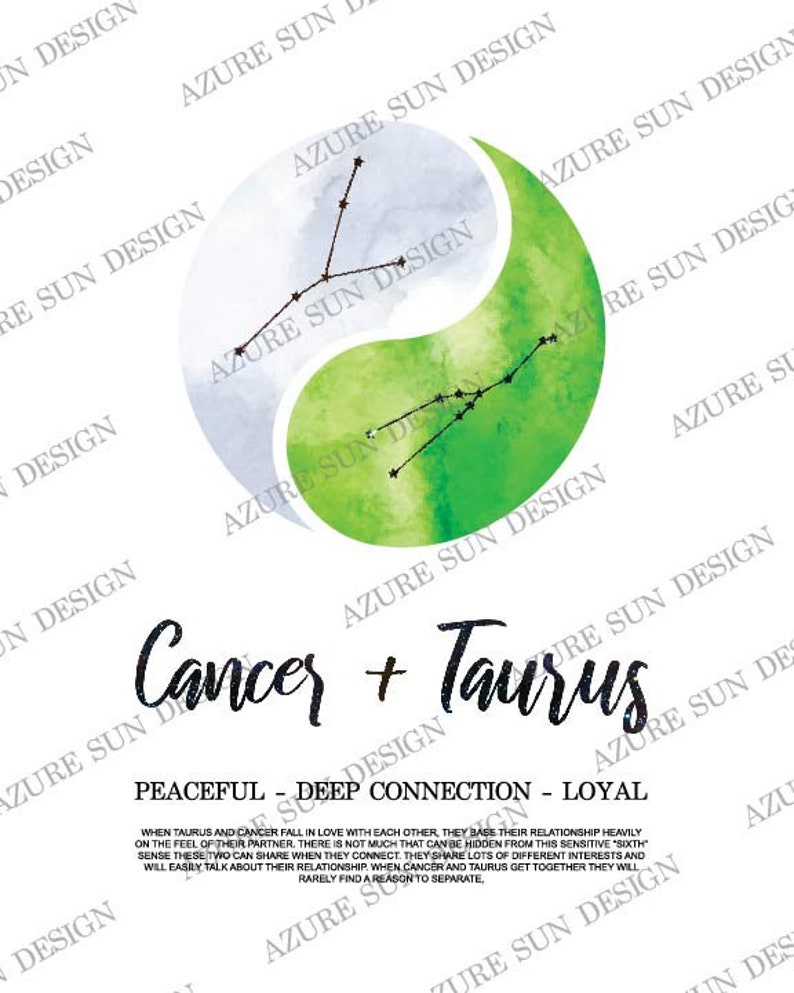 Cancer and Taurus Relationship Printable, Digital Download Zodiac ...