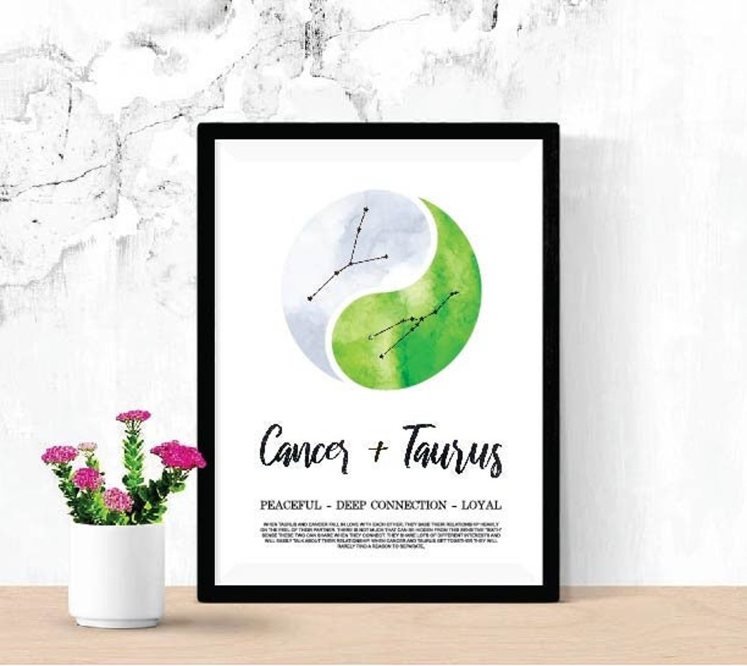 Cancer and Taurus Relationship Printable, Digital Download Zodiac ...