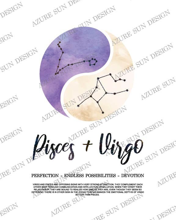 Pisces and Virgo Relationship Printable, Digital Download Zodiac Poster ...