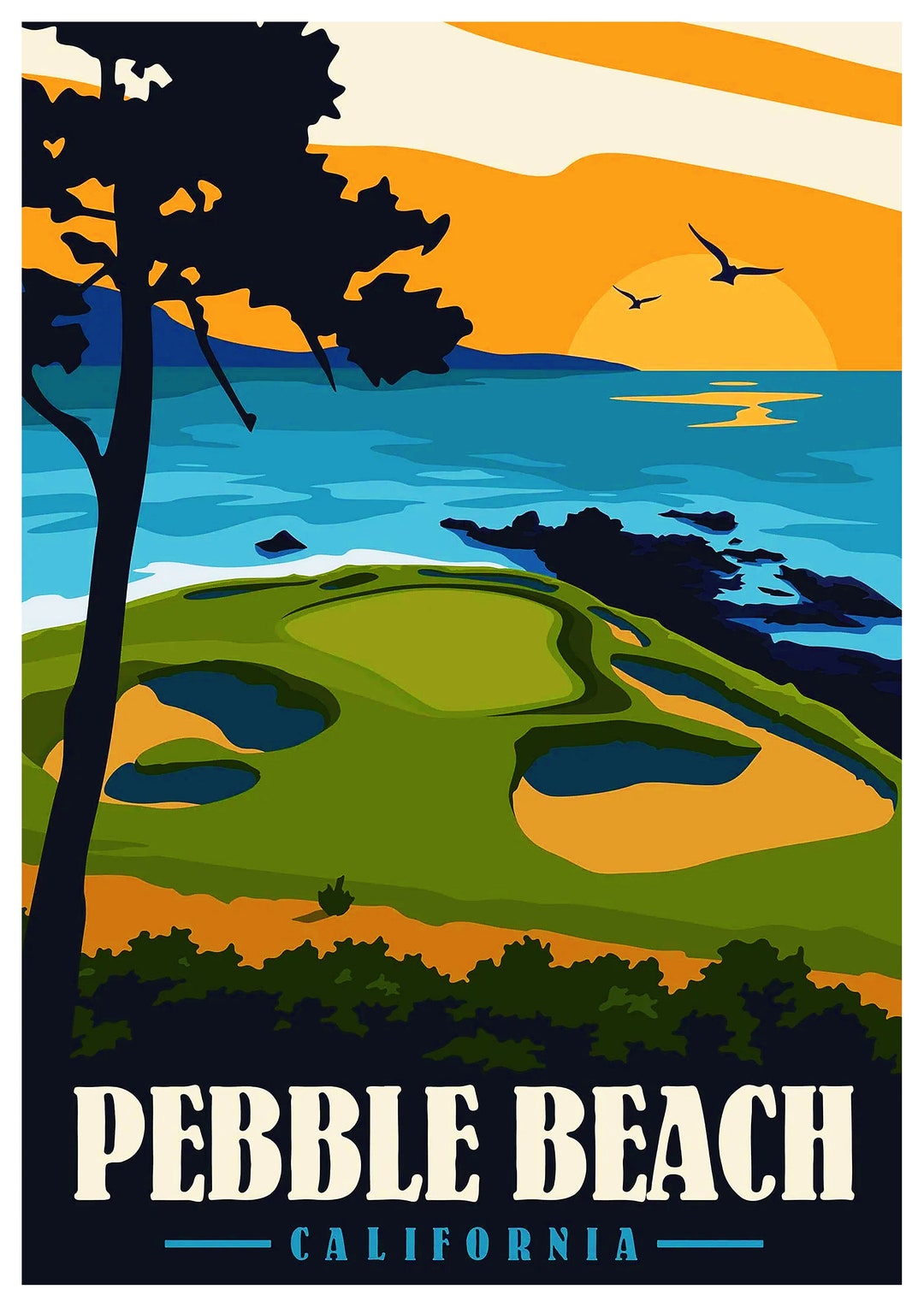 Reproduction Vintage pebble Beach Golf Course, Poster, Home Wall Art ...