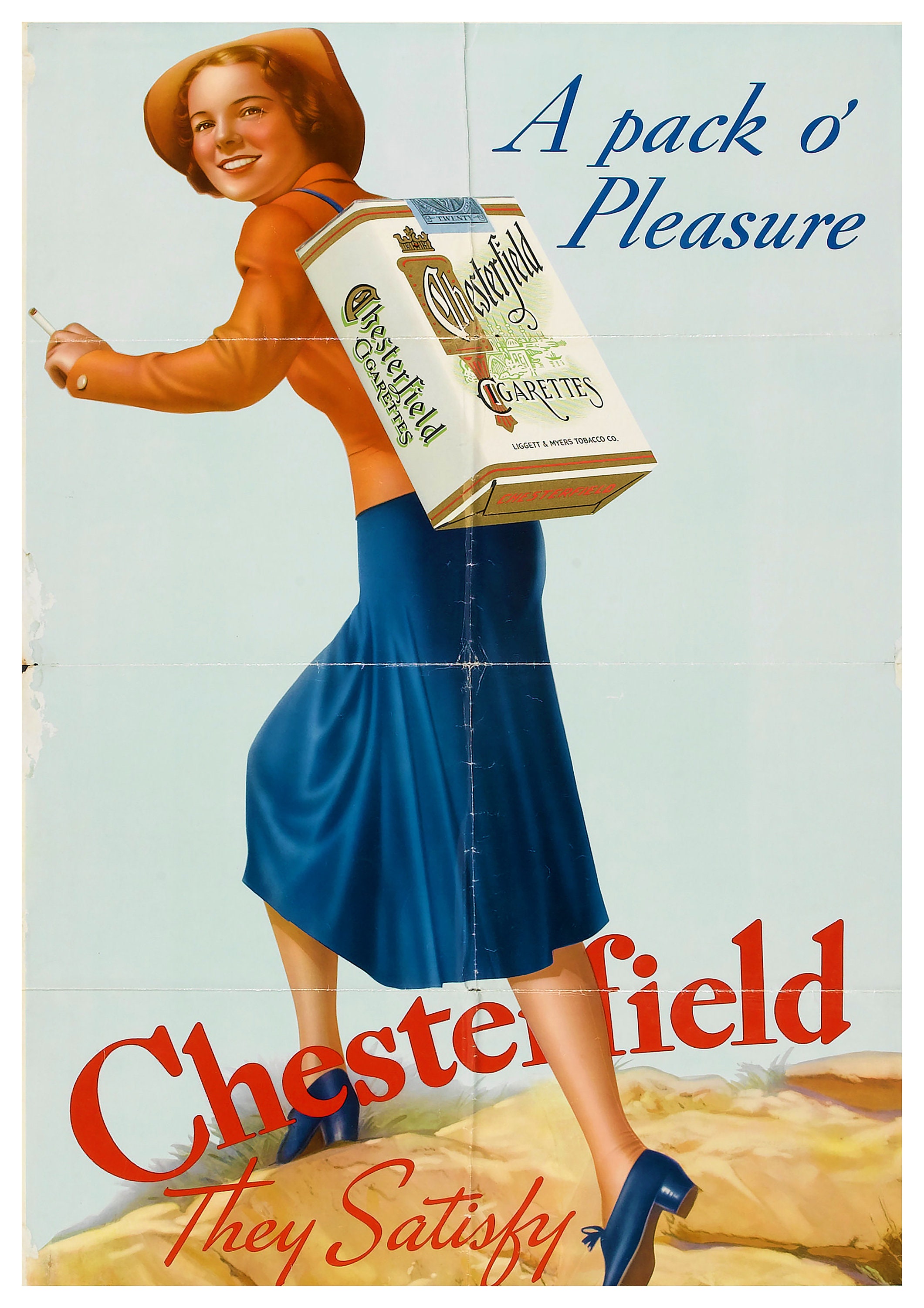 Reproduction Vintage Cigarette Poster chesterfield, They Satisfy Home ...
