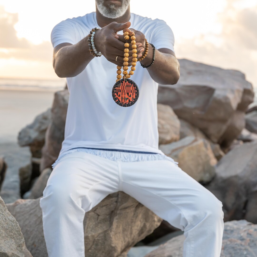 Kente Long Beaded Necklace Hand Stitched Medallion Leather Hebrew ...