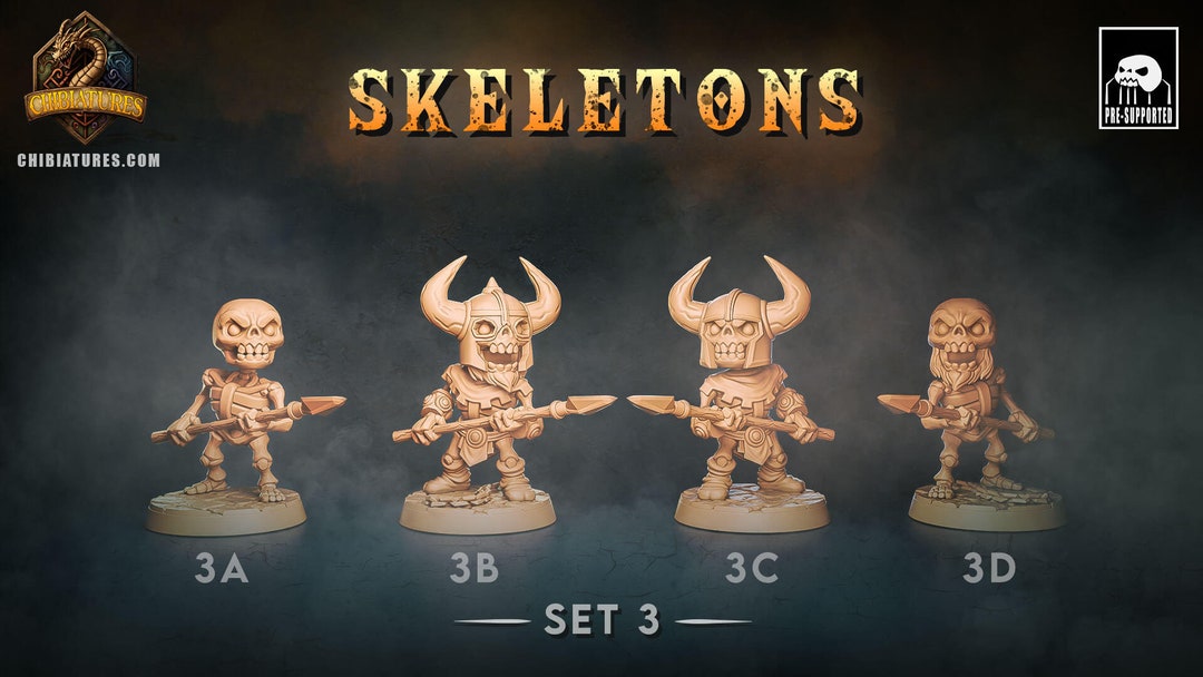 Skeleton Set 3 Undead Medium D&D Pathfinder TTRPG 75mm 32mm Miniature ...