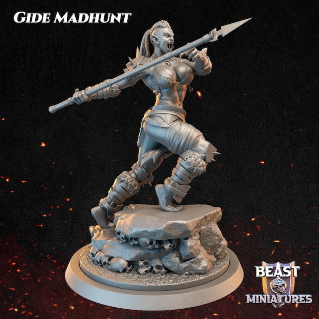 Gide Madhunt Female Orc Miniature | 32mm, 75mm D&D TTRPG - Etsy