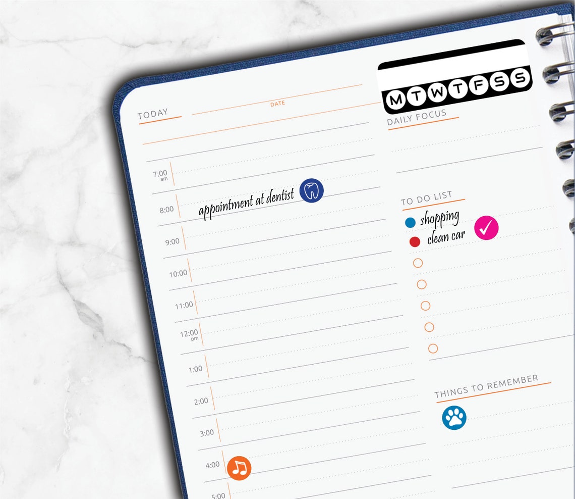 Black Days Week Mini Daily Icon Stickers Calendar | Etsy