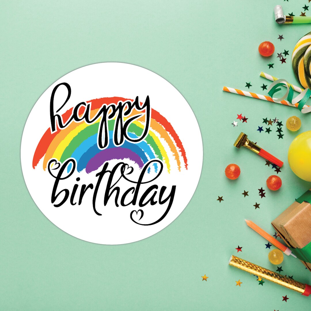 Rainbow Circular Birthday Stickers | Label Seals | Party Packing ...