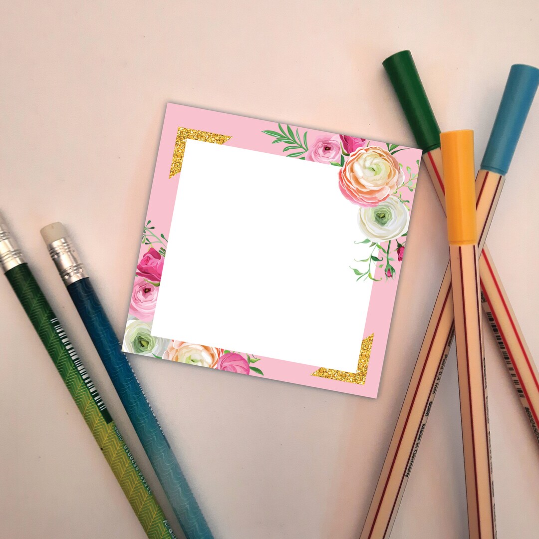 Flowers Border Note Pad | Memo | Note Block | Square | Free Shipping - Etsy