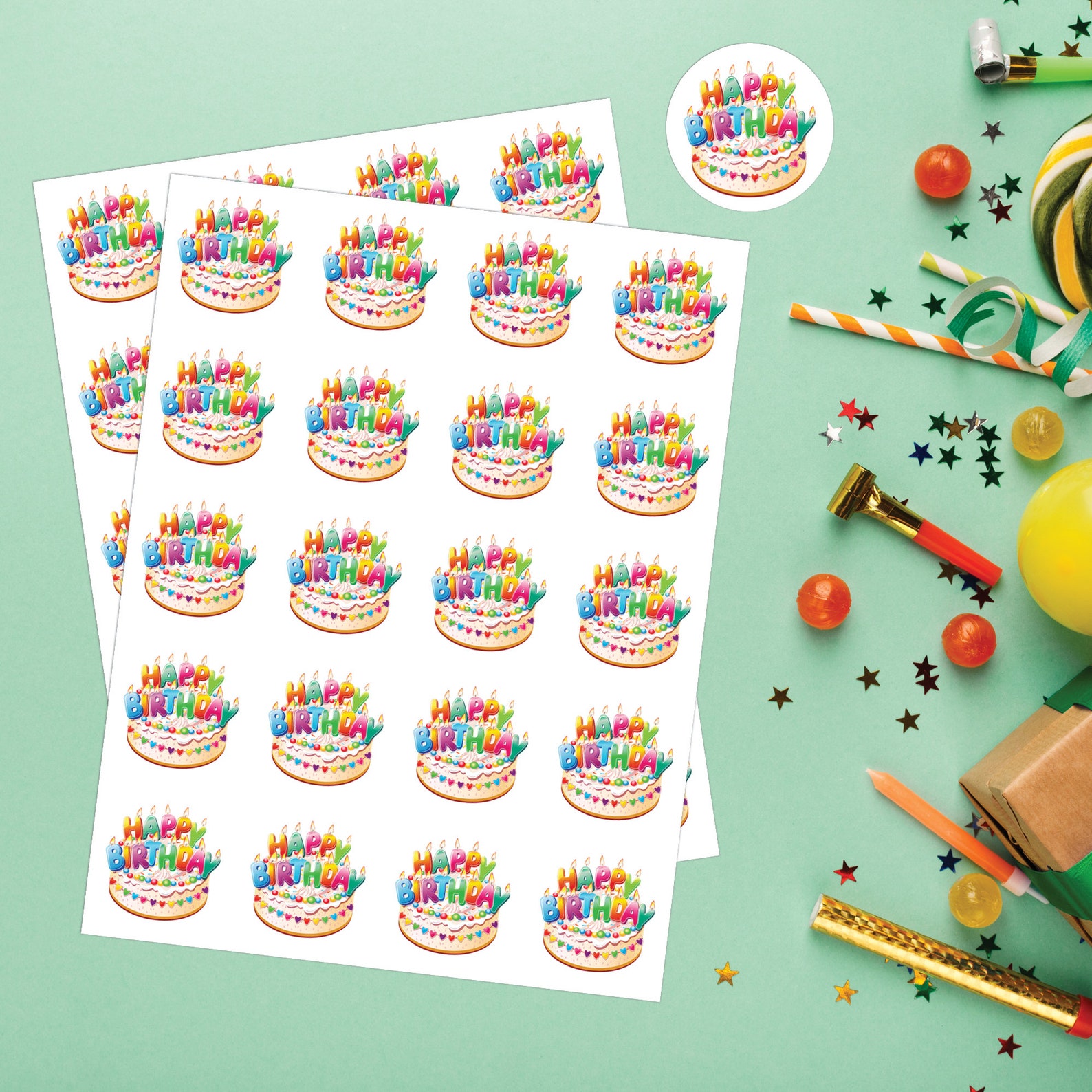 40x Birthday Stickers Birthday Cake Label Seals Party | Etsy