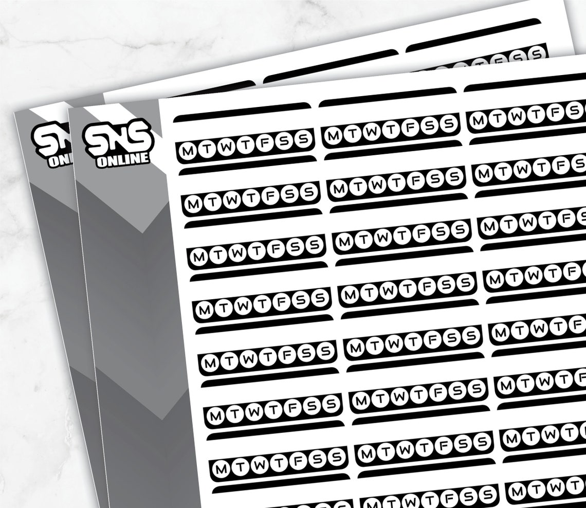 Black Days Week Mini Daily Icon Stickers Calendar | Etsy