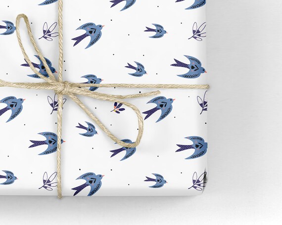 Luxury Gift Wrap Featuring a Blue Bird Design Perfect for - Etsy