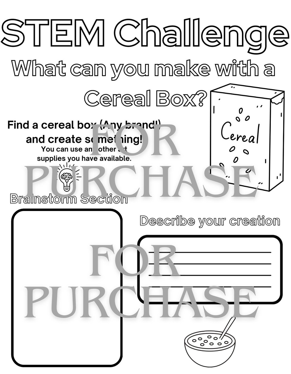 STEM STEAM Educational Cereal Box Challenge Worksheet - Etsy