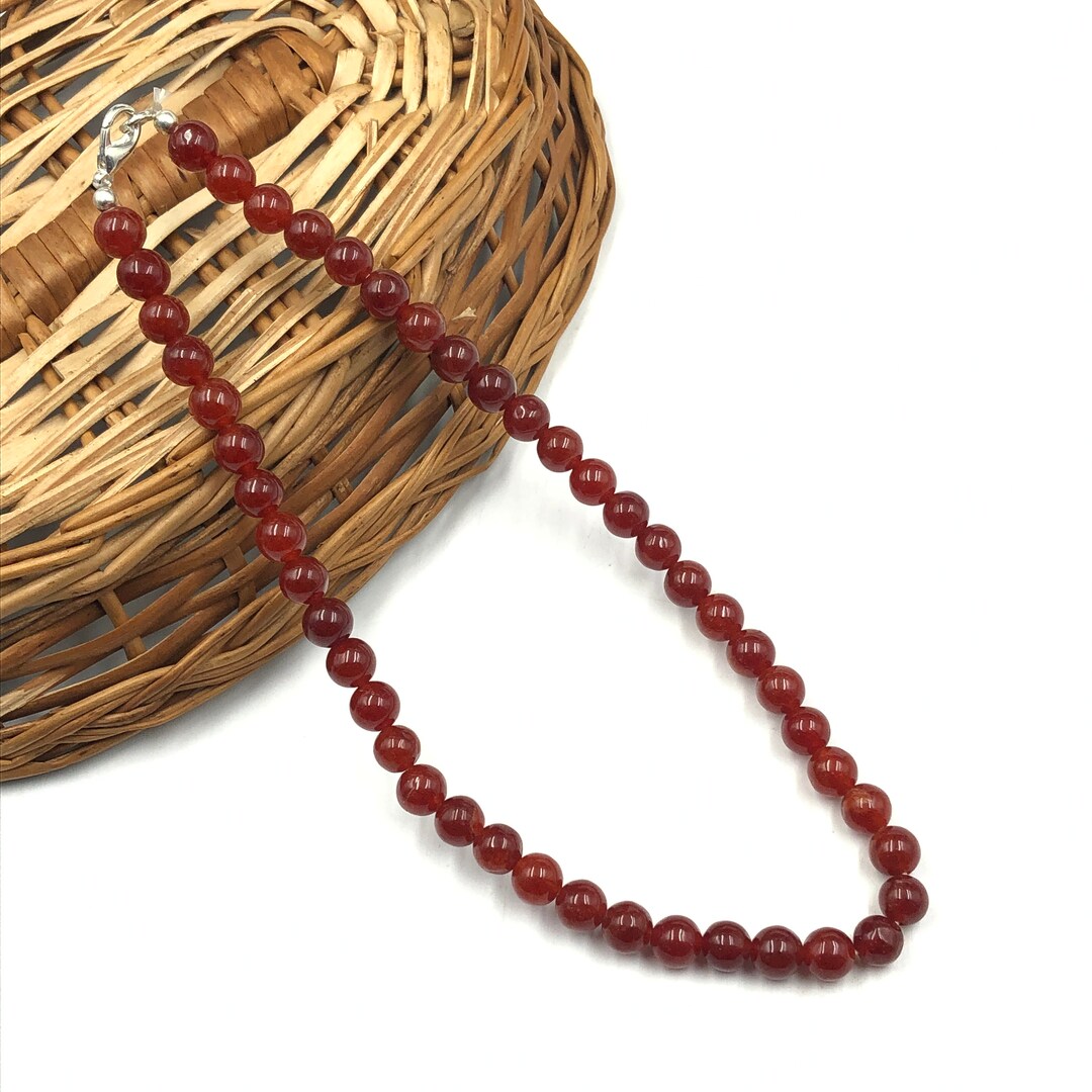 Red Jade Necklace, Red Jade Choker, 8mm Red Jade Gemstone Beaded ...