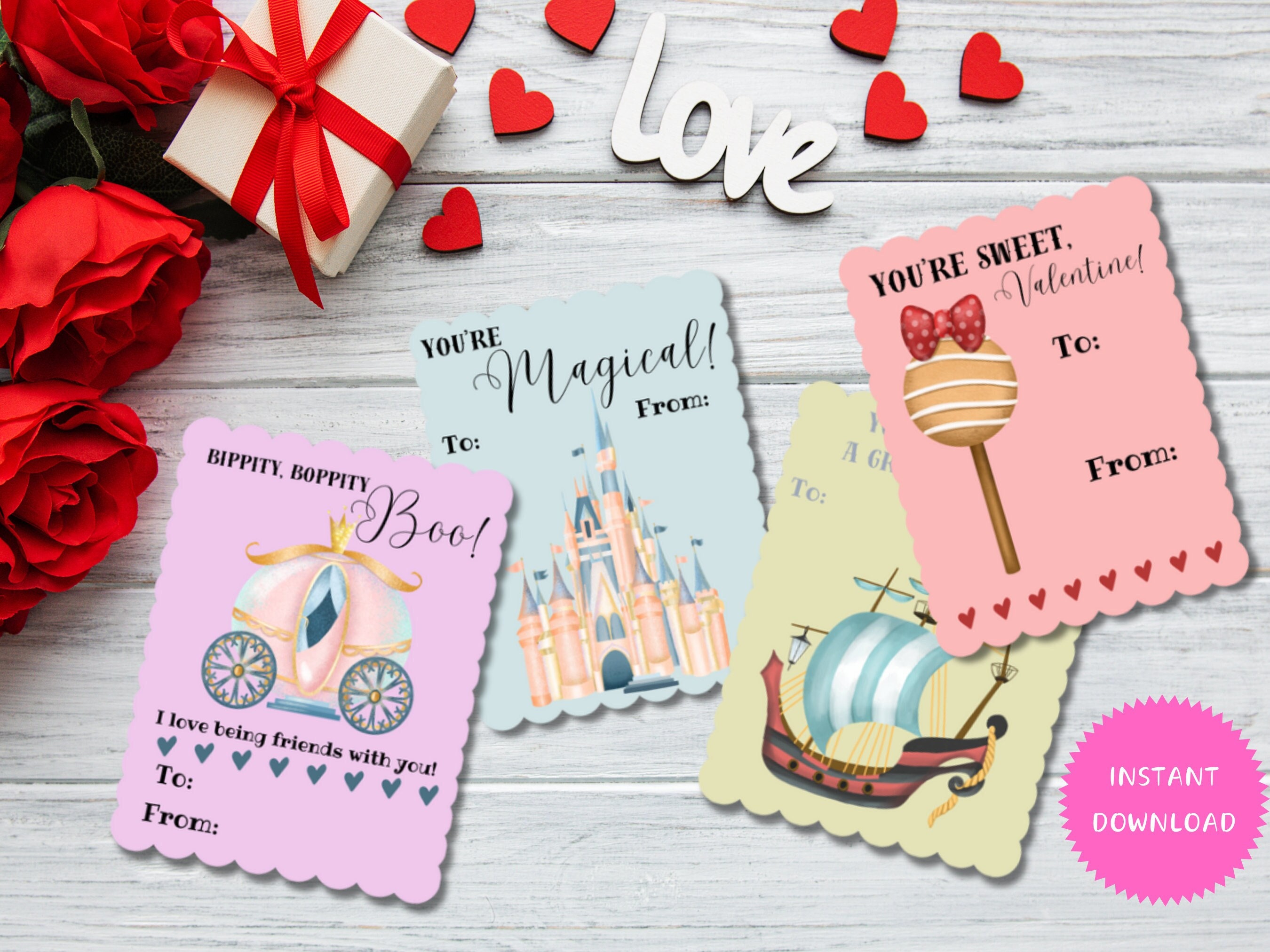 Printable Valentine Cards, Digital Valentine Cards, Princess Valentines ...