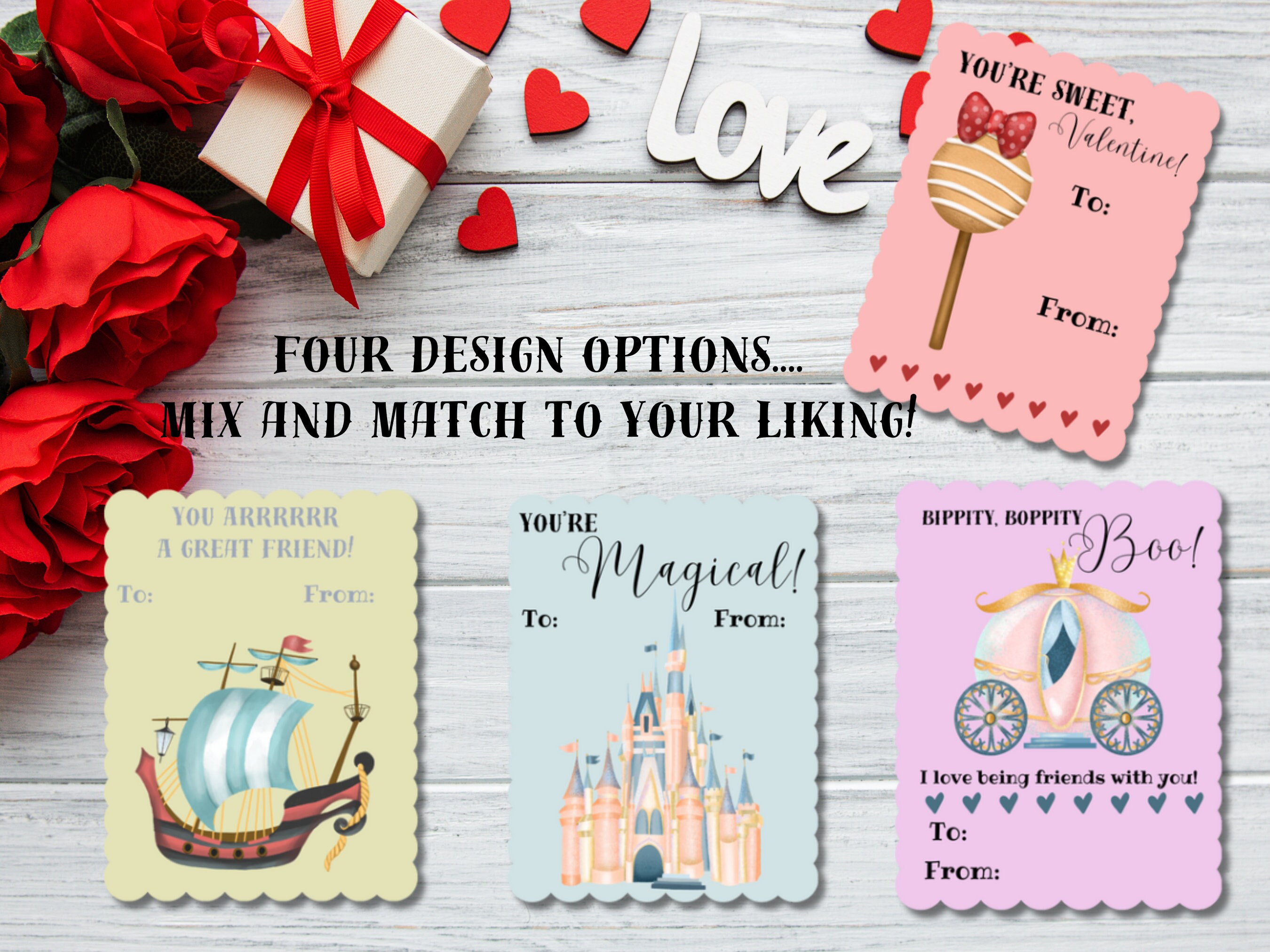 Printable Valentine Cards, Digital Valentine Cards, Princess Valentines ...