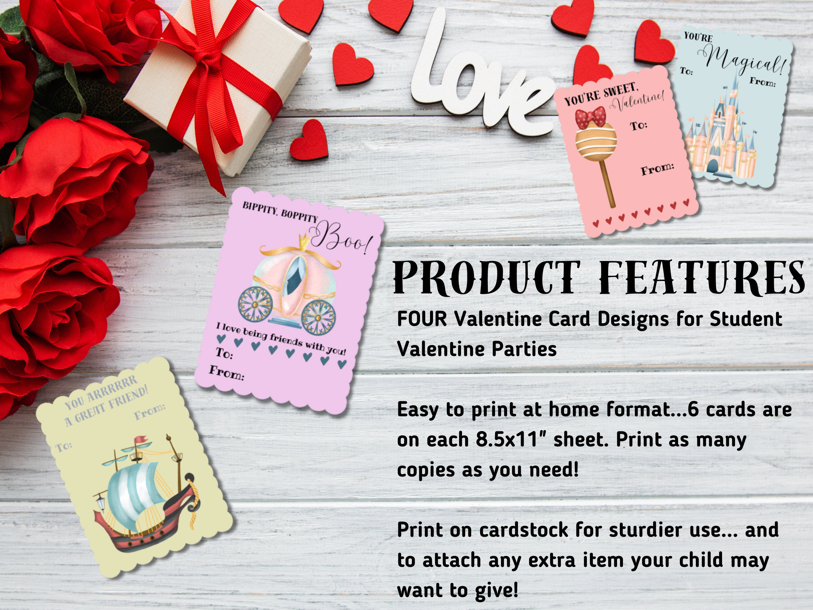 Printable Valentine Cards, Digital Valentine Cards, Princess Valentines ...