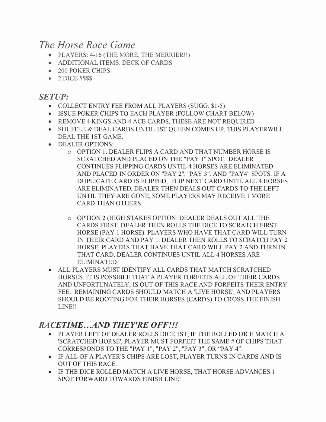 Horse Race Rules - Etsy