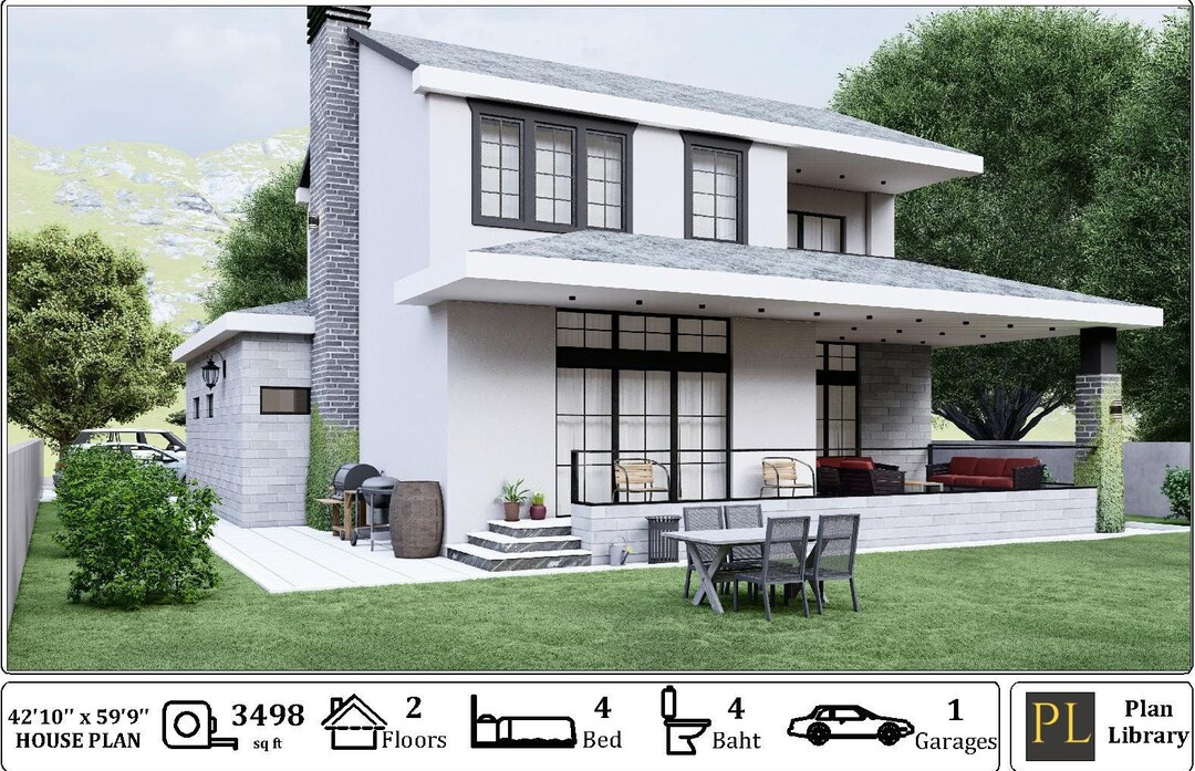 Two Story 4 Bedroom Modern House Plan - Etsy