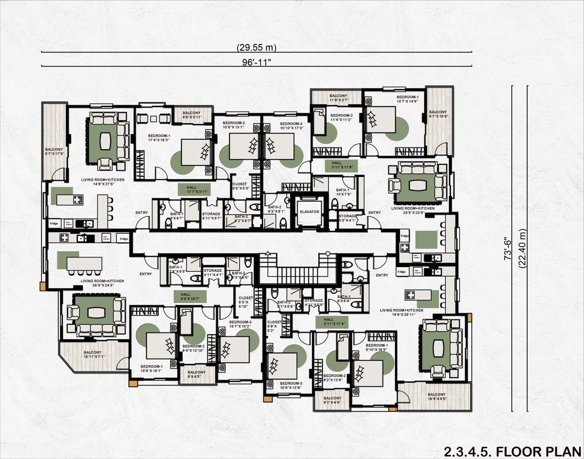 5-story Apartment Plan: 16 Flats, Modern Residence (PDF & CAD Files) - Etsy