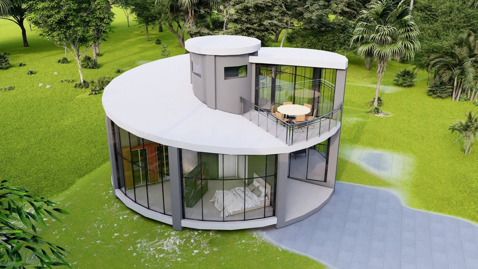 Modern Glass House Plan: 1 Bed, 1 Bath, 1761 SQFT (free CAD File) - Etsy