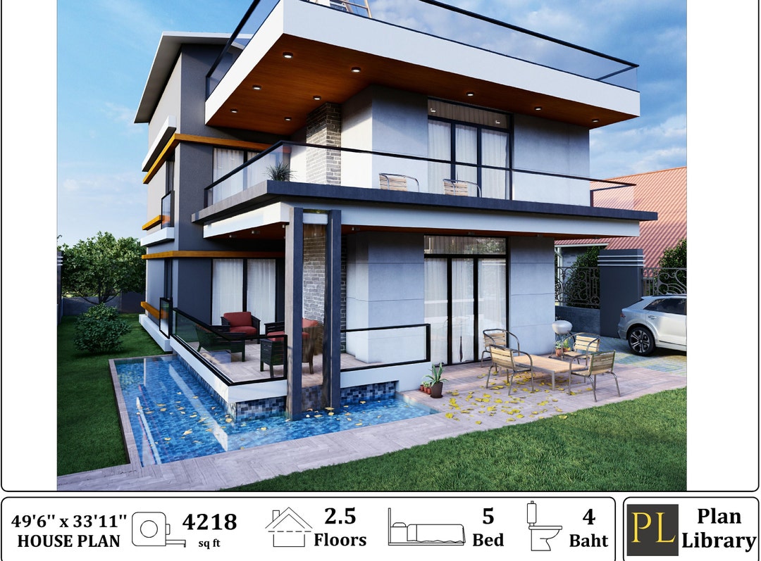 Modern 5 Bedroom House Plan: 2-story With CAD & PDF - Etsy