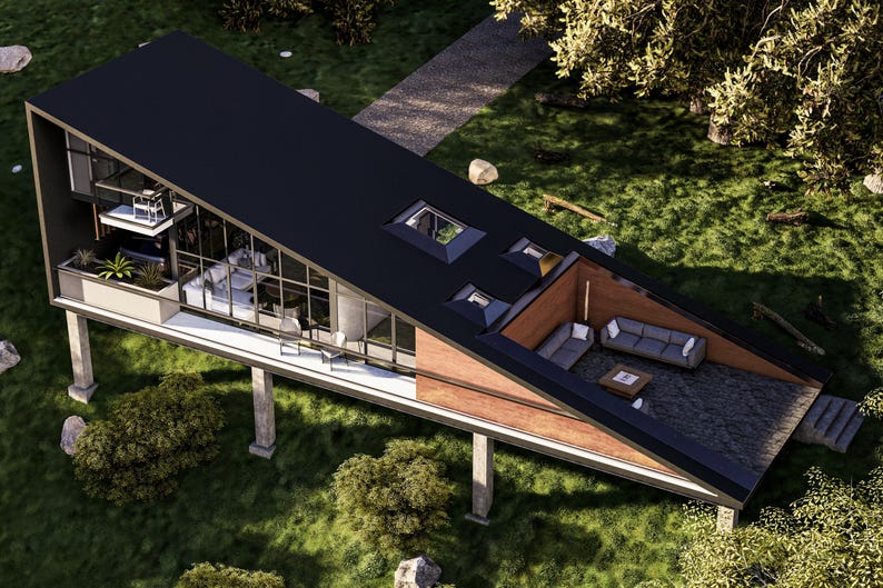 Plano de casa triangular / Plano de loft de 1 dormitorio y 1 baño ...