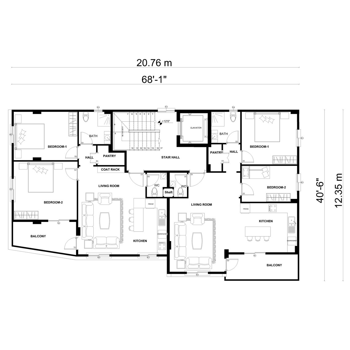 Apartment Plan Modern House Plan Residence Plan Free CAD - Etsy UK