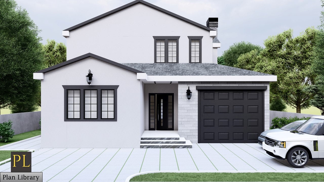 Modern 4 Bedroom House Plan: 2 Story Architectural Design (PDF & CAD ...