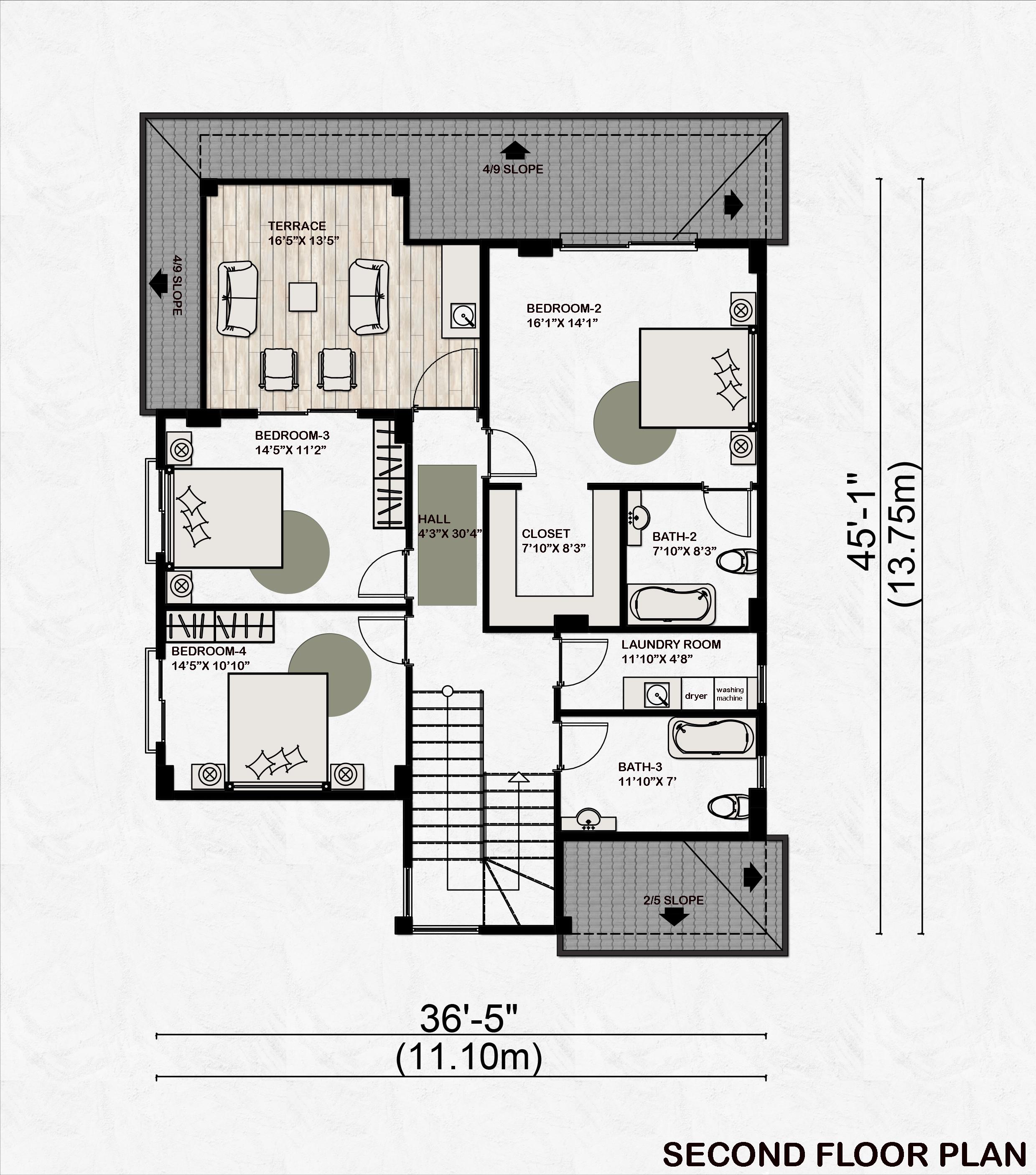 Modern 4 Bedroom House Plan: Two Story Home Blueprint (PDF) - Etsy