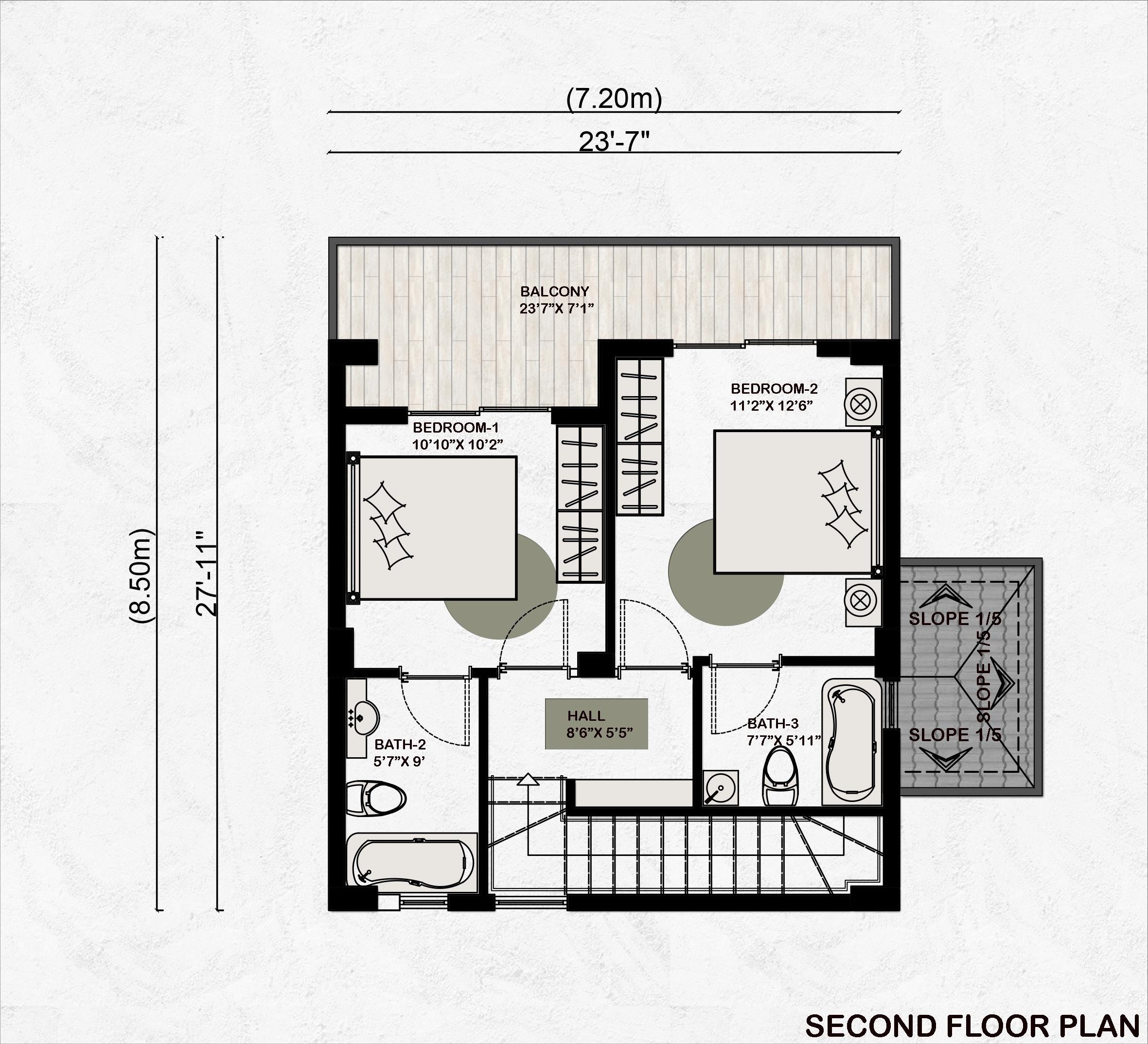 Modern 2 Bedroom House Plan: 1216 SQFT, 2 Story (CAD & PDF) - Etsy