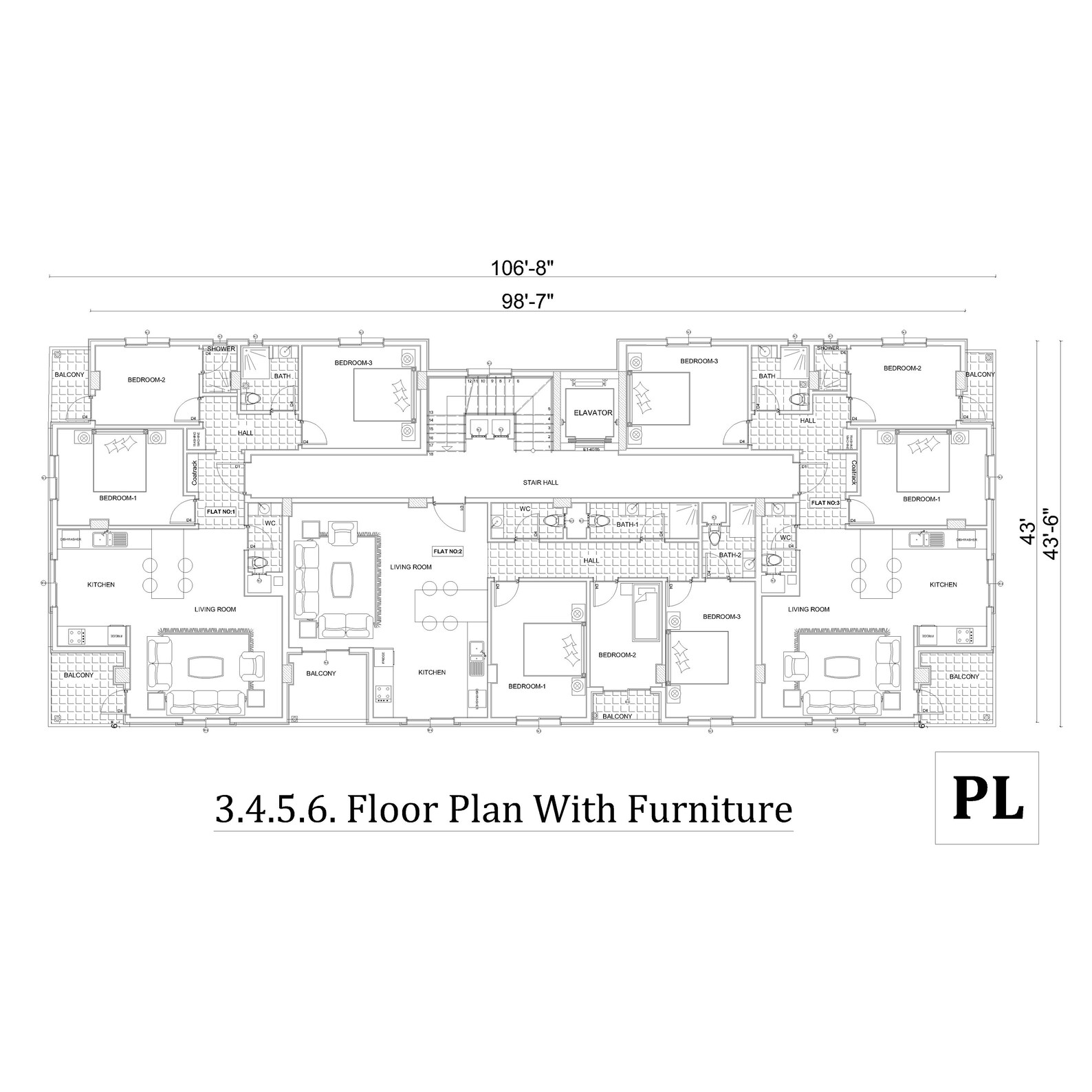 5-story Apartment Plan: 12 Flats, Modern Residence (PDF & CAD Files) - Etsy