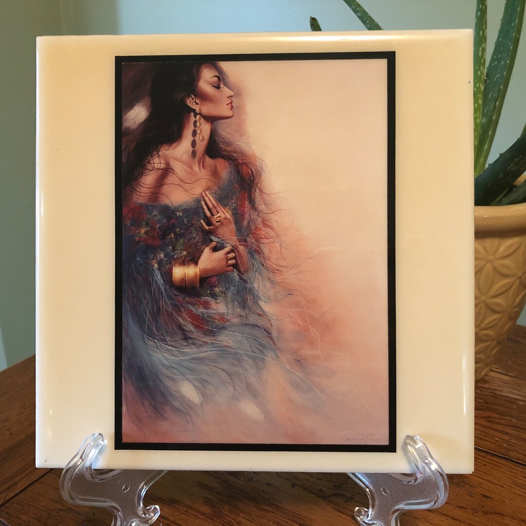Ozz Franca Native American Ceramic Tile Art olympia Woman With Flowing ...