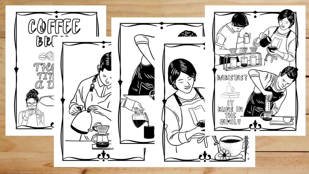 Set of 5 Barista Coffee Ready to Download Printable Coloring Pages | A4 ...