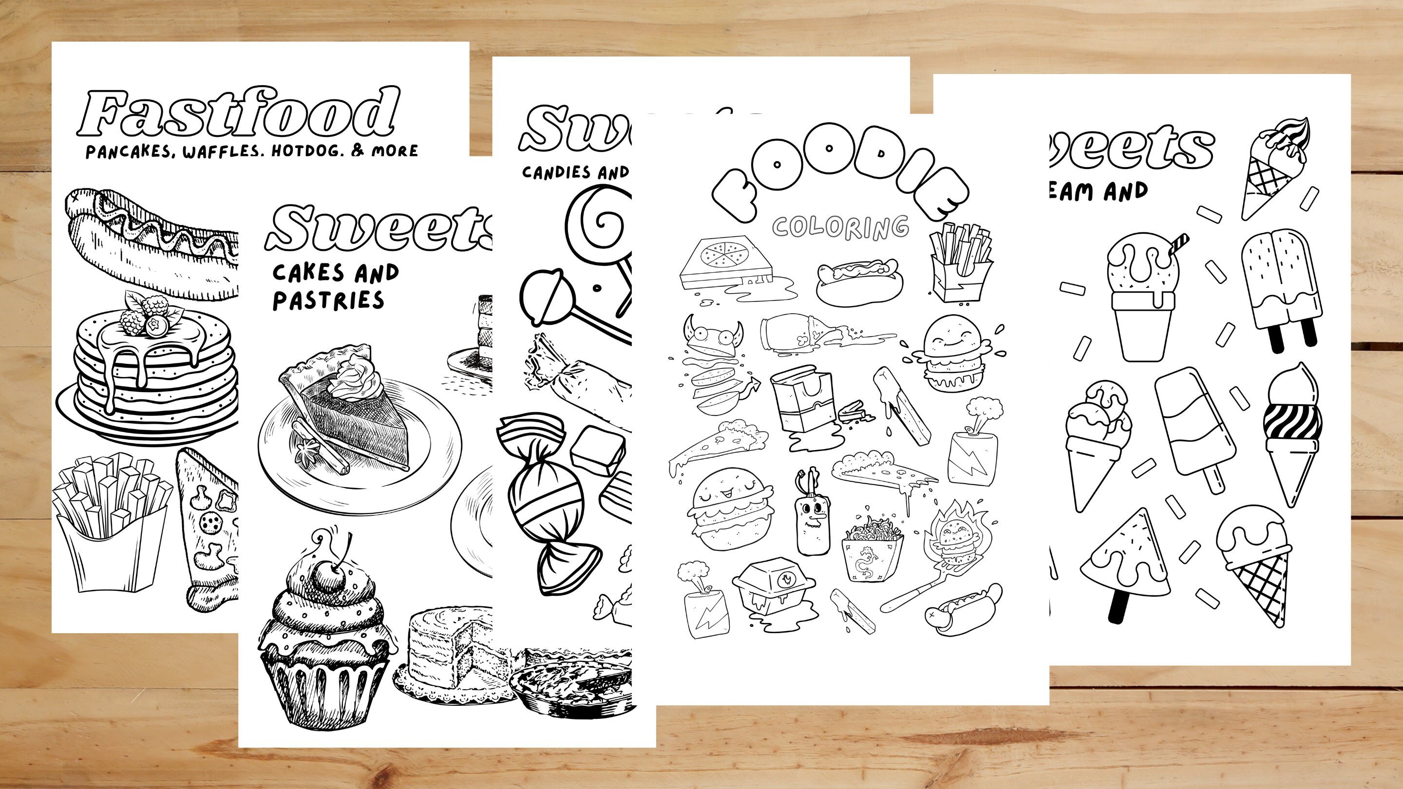 Set of 10 Food Coloring Pages, Cute and Fun Coloring Pages, Adult and ...