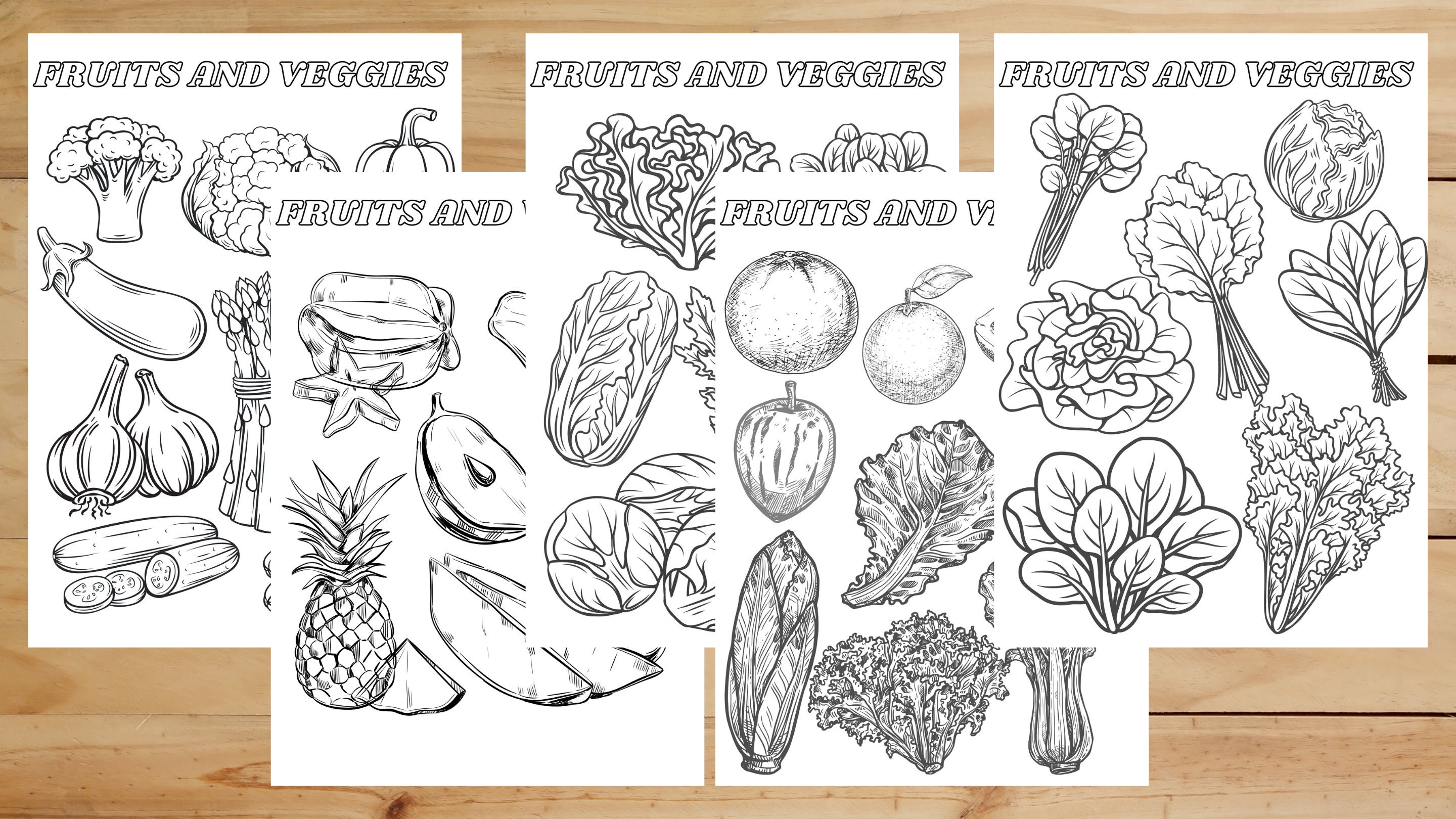 Set of 10 Fruits and Vegetables Coloring Pages, Cute and Fun Printable ...