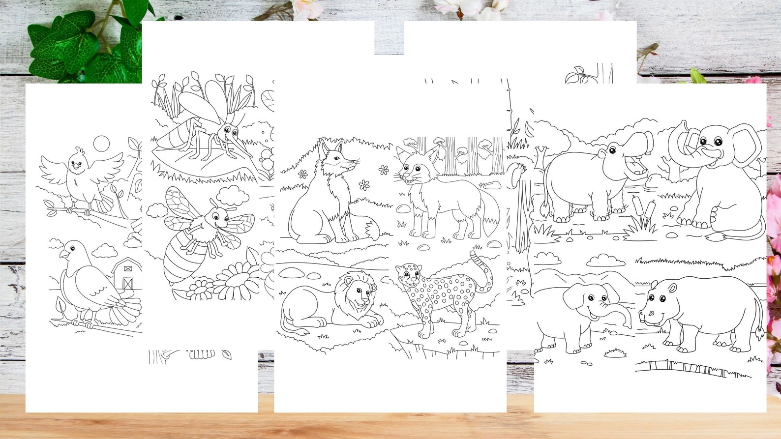 Set of 6 Printable Animals Coloring Page | Kids Coloring Page | Adult ...