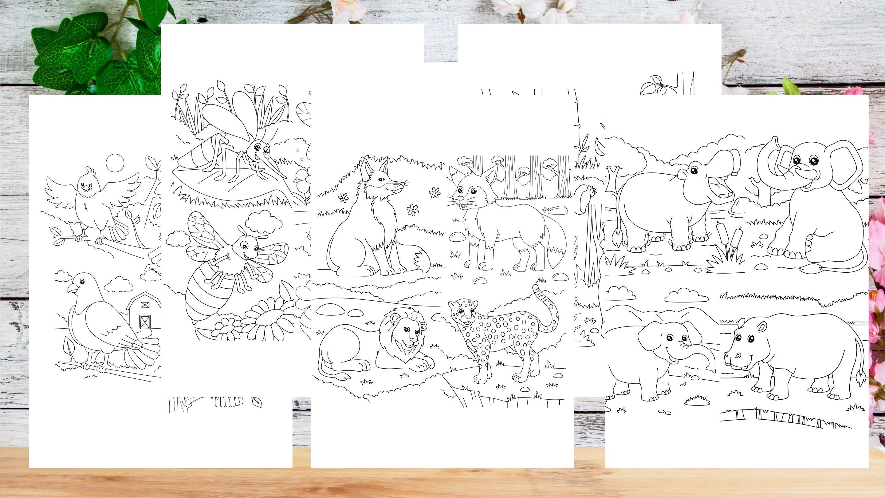 Set of 6 Printable Animals Coloring Page | Kids Coloring Page | Adult ...