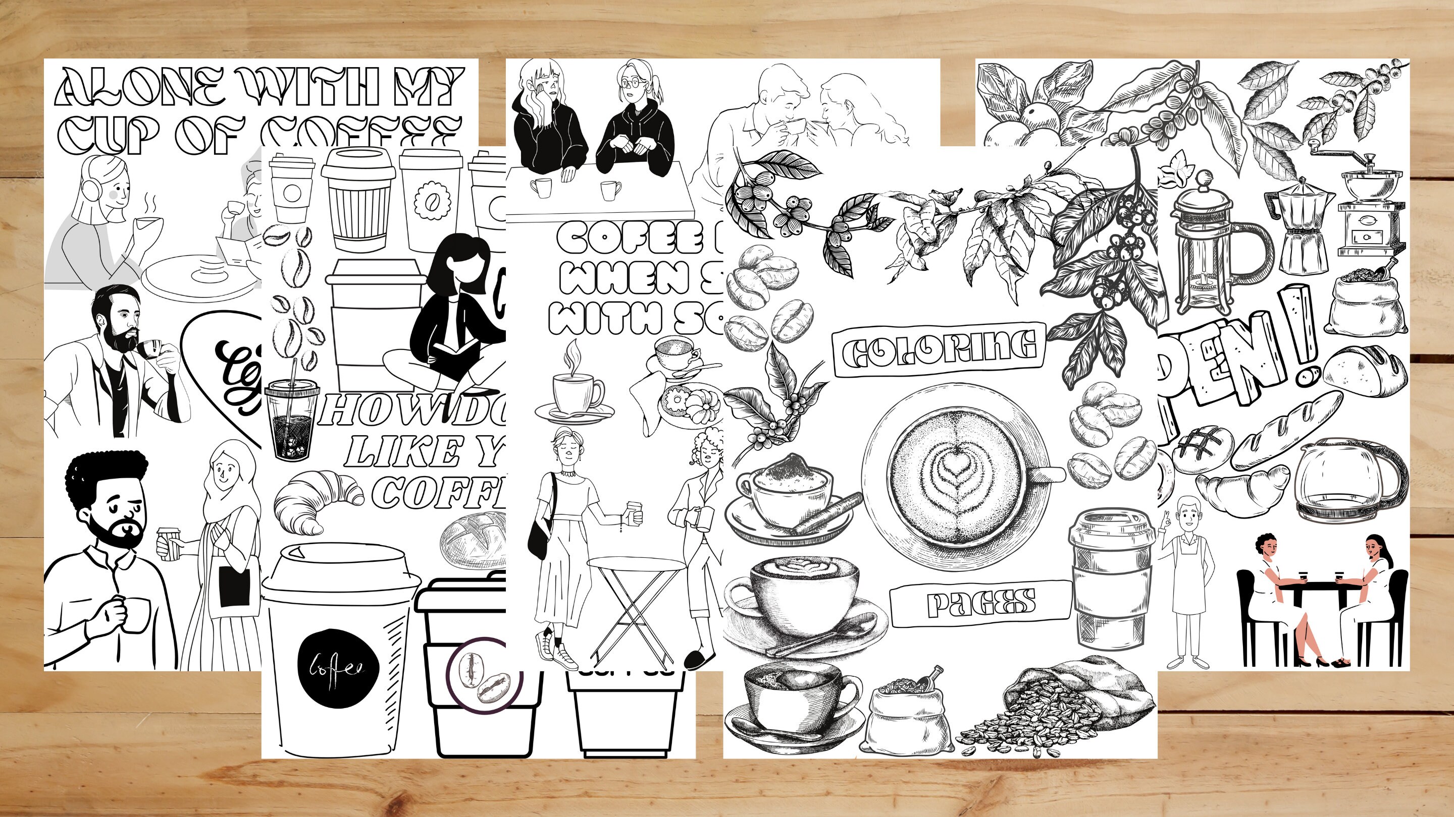 Set of 5 Coffee Coloring Pages | Printable Coloring Pages | Coffee ...