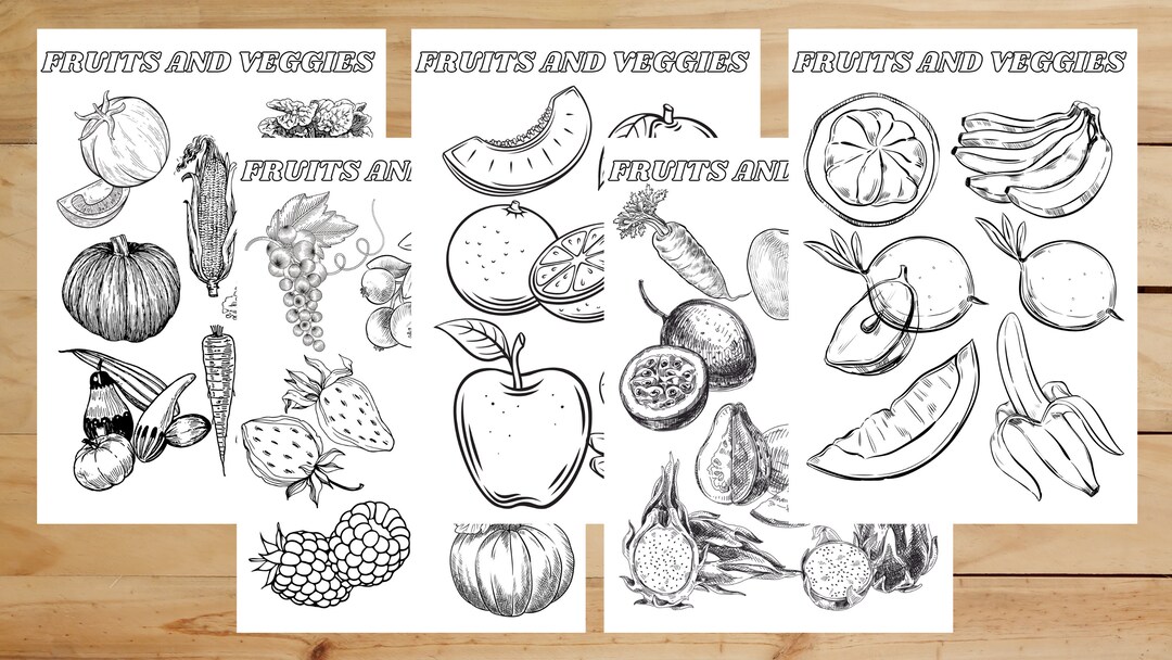 Set of 10 Fruits and Vegetables Coloring Pages, Cute and Fun Printable ...