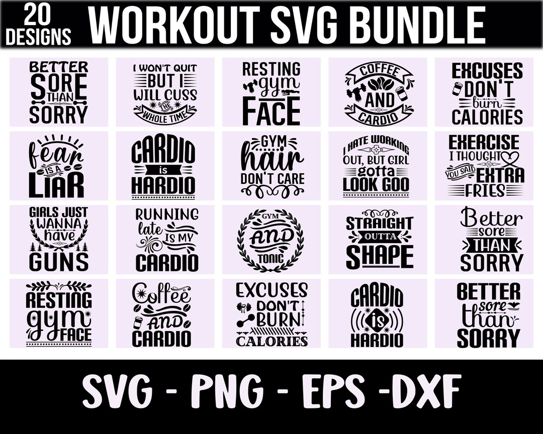Workout Svg Gym Svg Bundle Fitness Svg Exercise Svg Motivational Svg ...