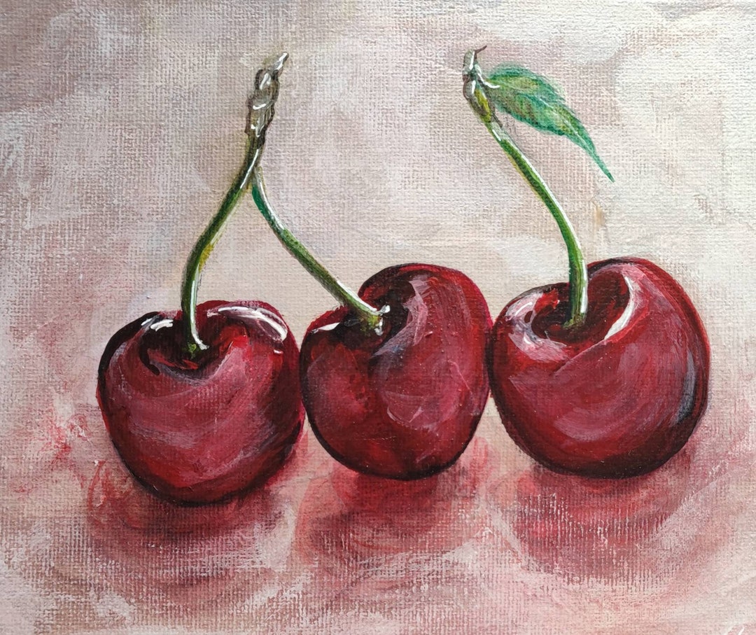 Original Realistic Cherry Painting on Canvas - Etsy