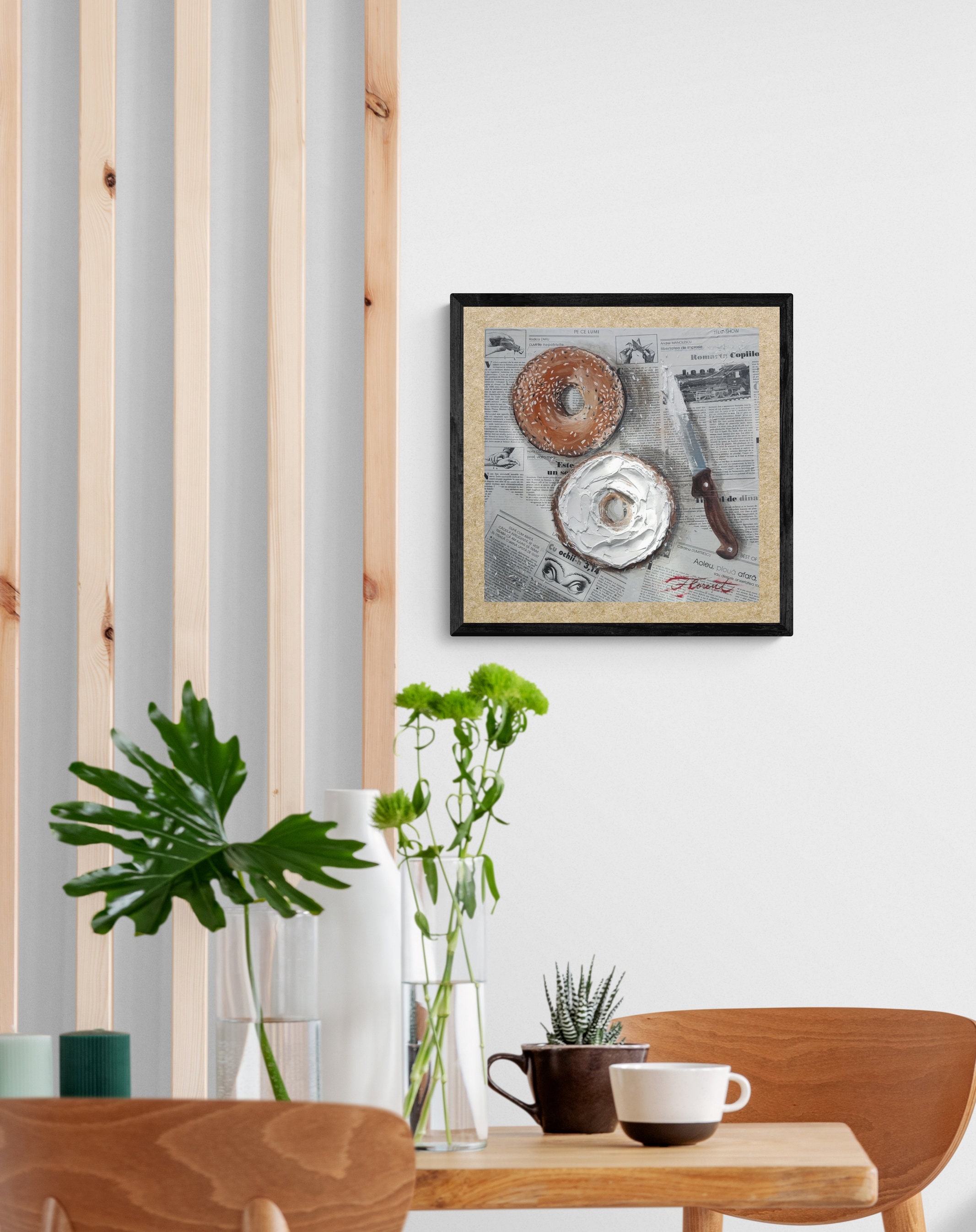 Bagel With Cream Cheese, Original Oil Painting, Relief Painting, Art ...